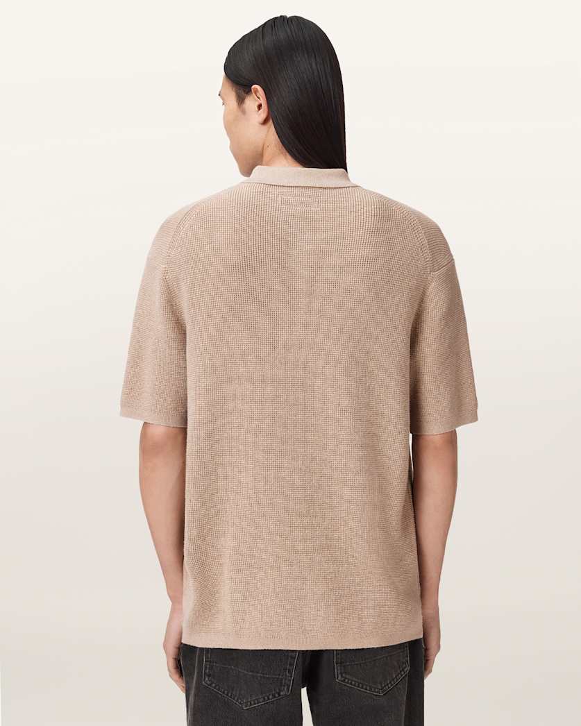 Aspen Waffle Texture Ramskull Polo Shirt MOON GREY | ALLSAINTS DE